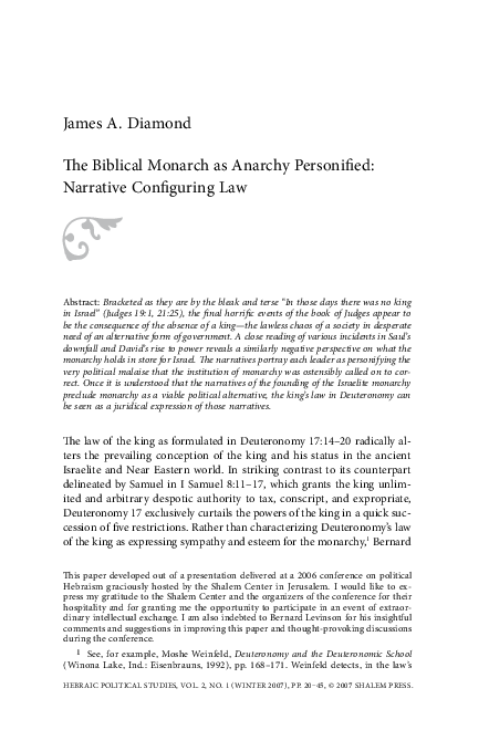 (PDF) Biblical Monarchy as Anarchy Personified: The Case of King David