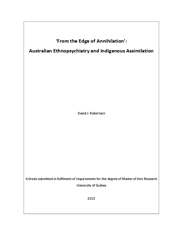 (PDF) 'From the Edge of Annihilation': Australian Ethnopsychiatry and ...