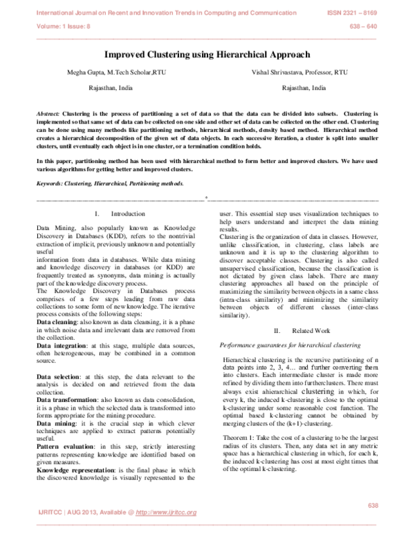 (PDF) Improved Clustering using Hierarchical Approach