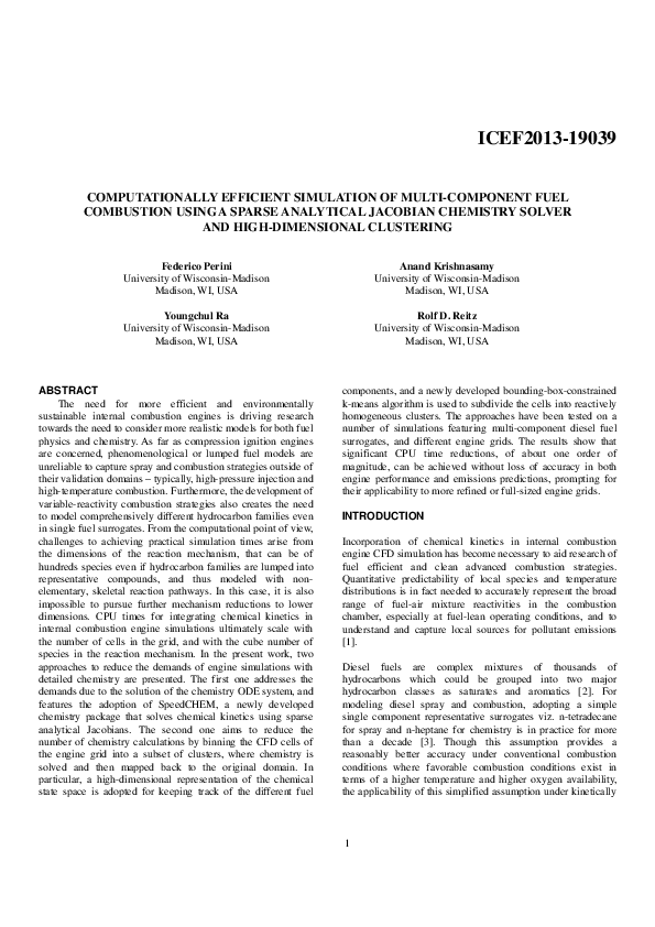 Pdf Computationally Efficient Simulation Of Multi Component Fuel Combustion Using A Sparse
