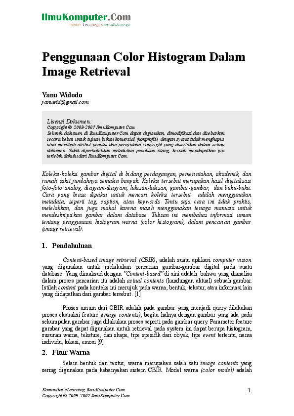 Pdf Penggunaan Color Histogram Dalam Image Retrieval Image Retrieval