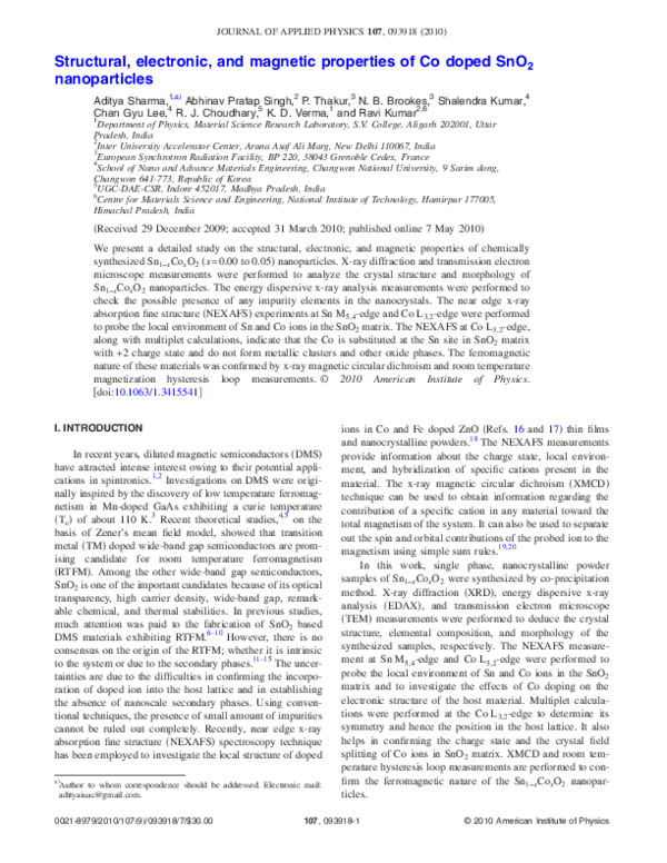 (PDF) Structural, electronic, and magnetic properties of Co doped SnO2 ...