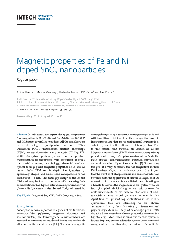(PDF) Magnetic Properties of Fe and Ni Doped SnO2 Nanoparticles