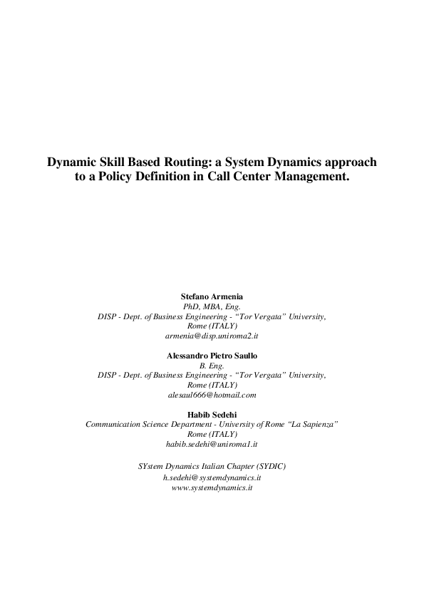 (PDF) Dynamic Skill-based Routing - a System Dynamics approach to a Policy Definition in Call ...