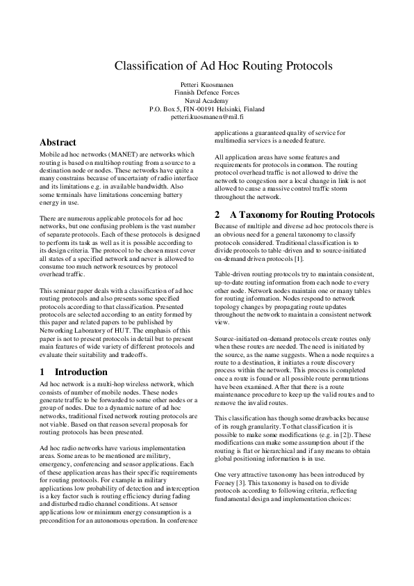 Classification Of Ad Hoc Routing Protocols