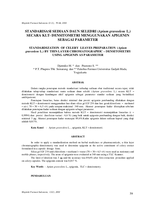 (PDF) STANDARISASI SEDIAAN DAUN SELEDRI (Apium graveolens L.) SECARA ...