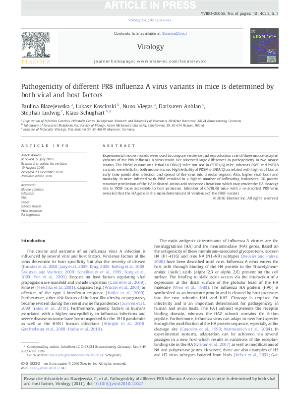 (PDF) Pathogenicity of different PR8 influenza A virus variants in mice ...