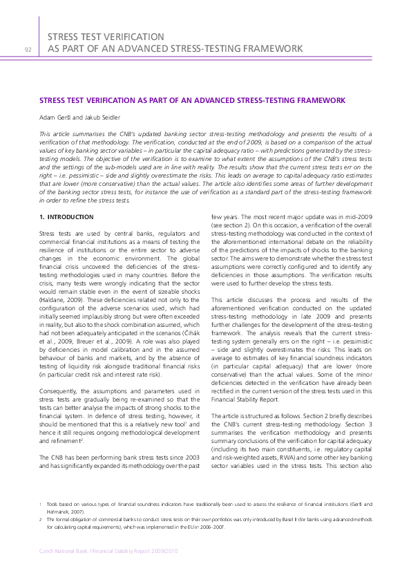 (PDF) Stress Test Verification as Part of an Advanced Stress-Testing ...
