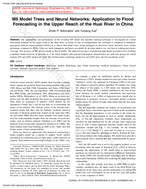 (PDF) M5 Model Trees and Neural Networks: Application to Flood Forecasting in the Upper Reach of ...