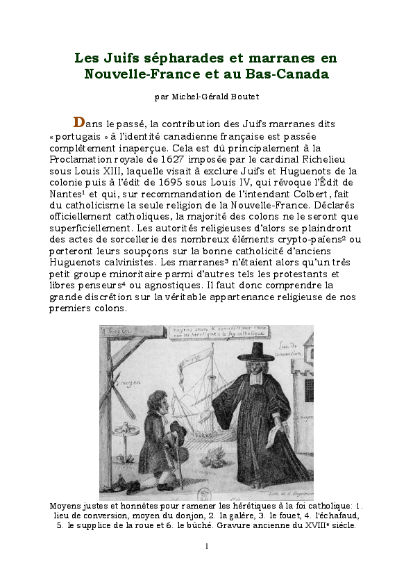 (PDF) Les Juifs sépharades et marranes en Nouvelle-France et au Bas-Canada