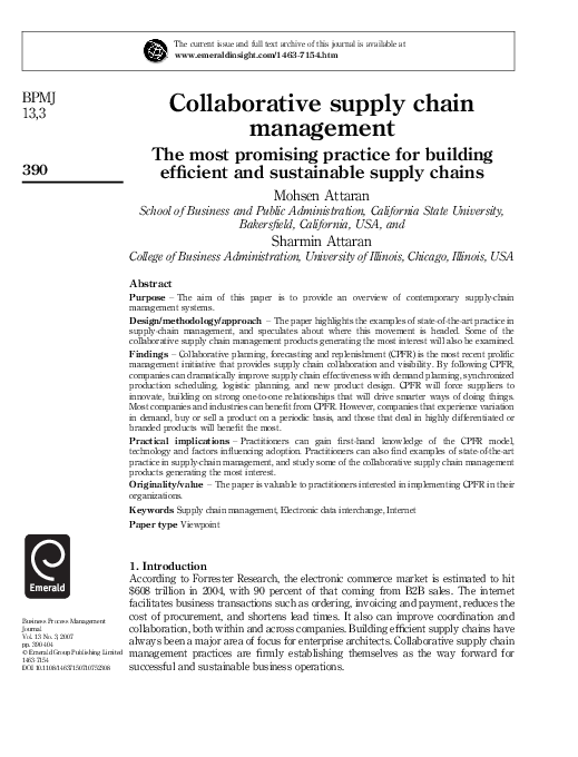 (PDF) Collaborative supply chain management The most promising practice for building efficient ...