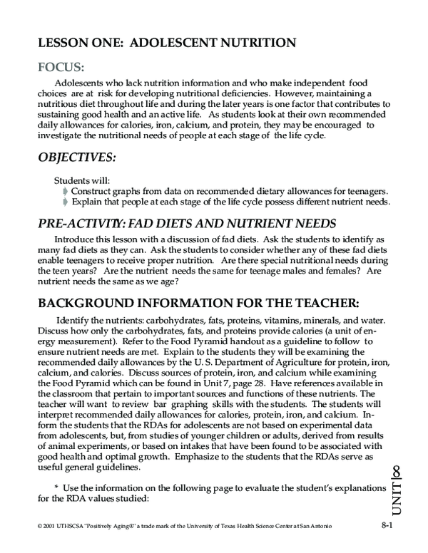 (PDF) 8-1 LESSON ONE: ADOLESCENT NUTRITION FOCUS: PRE-ACTIVITY: FAD ...