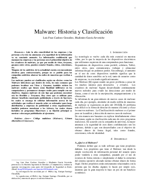 (PDF) Malware Historia y Clasificación