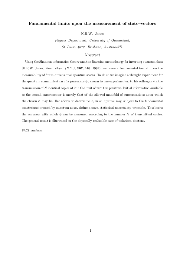 (PDF) Fundamental limits upon the measurement of state vectors