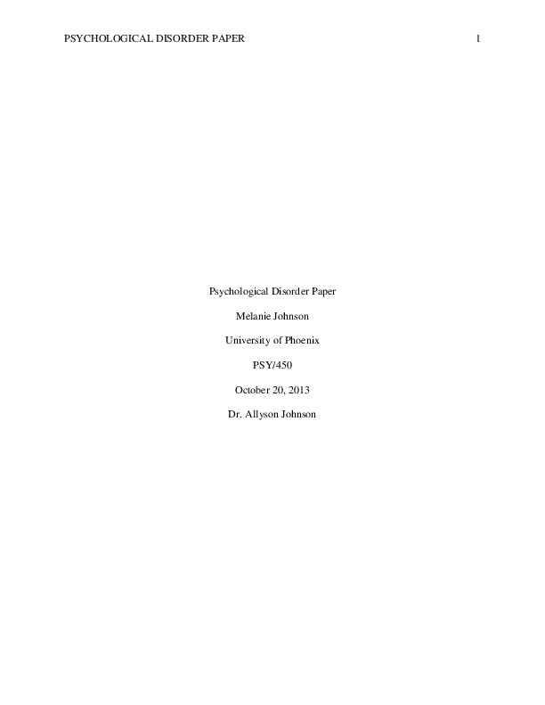 (DOC) Psychological Disorder Paper