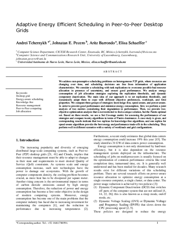 (PDF) Adaptive Energy Efficient Scheduling in Peer-to-Peer Desktop Grids
