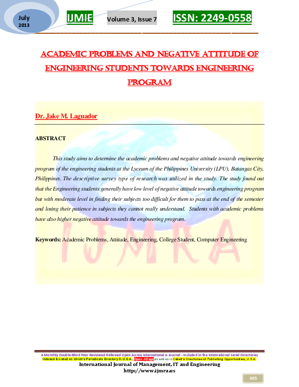 (PDF) Academic Problems and Negative Attitude of Engineering Students ...
