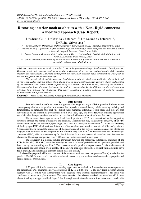 (PDF) Restoring anterior tooth aesthetics with a Non-Rigid connector ...