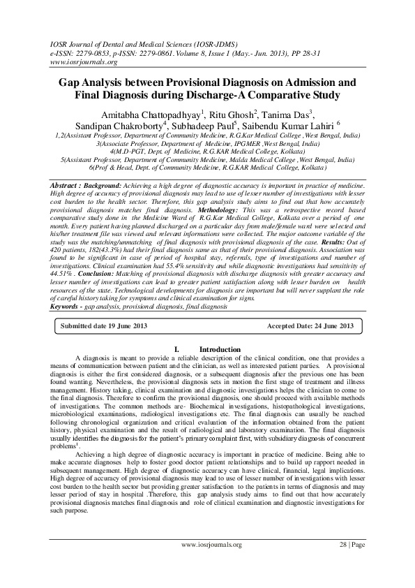 (PDF) Gap Analysis between Provisional Diagnosis on Admission and Final ...