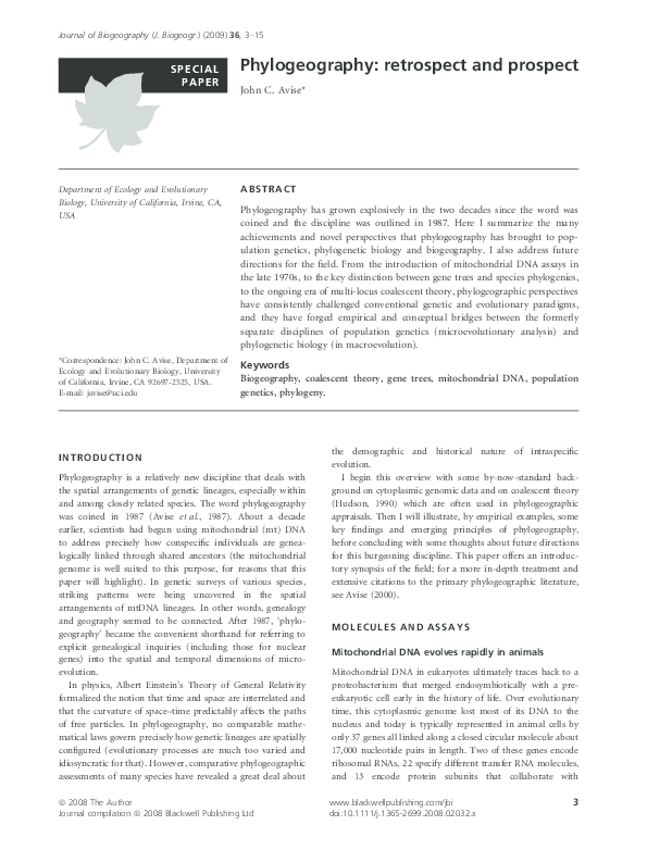(PDF) Phylogeography: retrospect and prospect