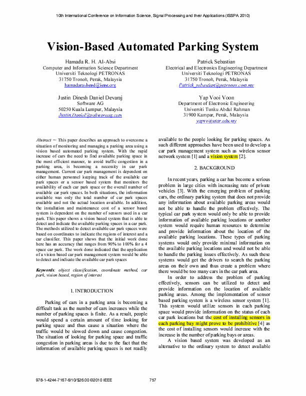 Vision-Based Automated Parking System