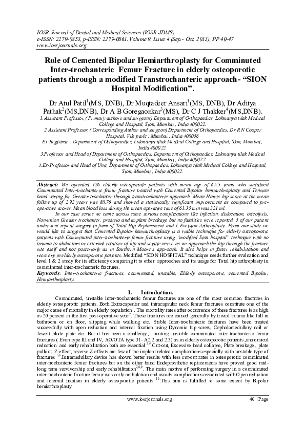 (PDF) Role of Cemented Bipolar Hemiarthroplasty for Comminuted Inter ...