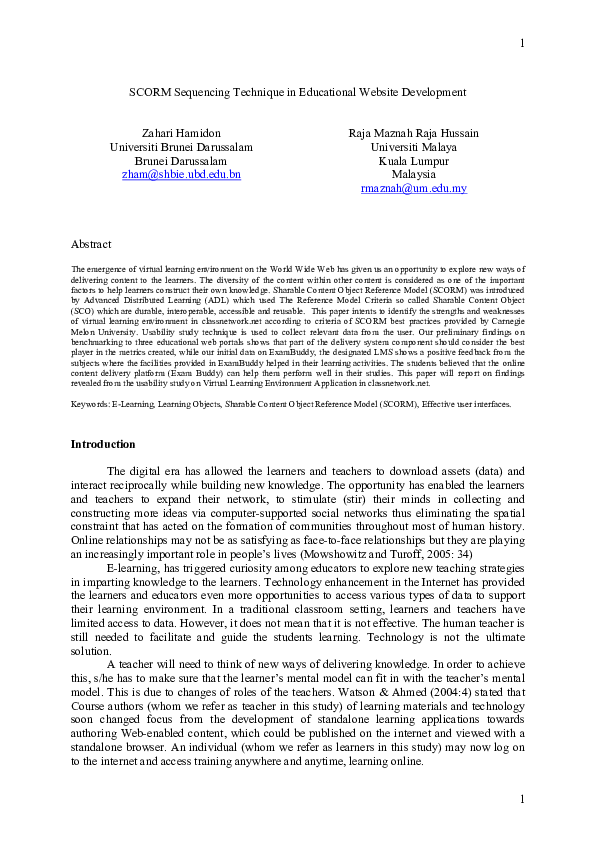 (PDF) SCORM Sequencing Technique in Educational Website Development