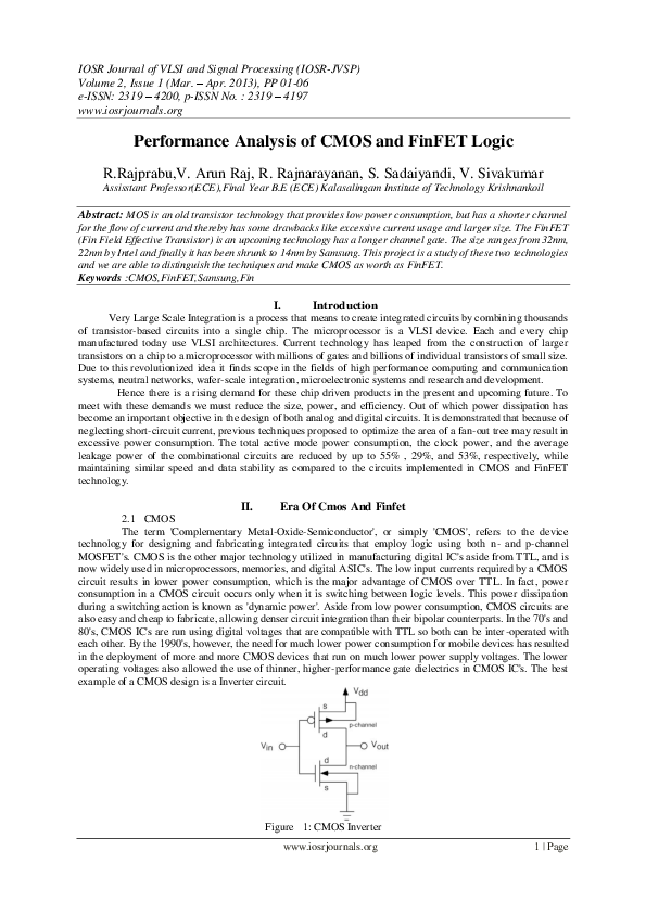 (PDF) Performance Analysis of CMOS and FinFET Logic