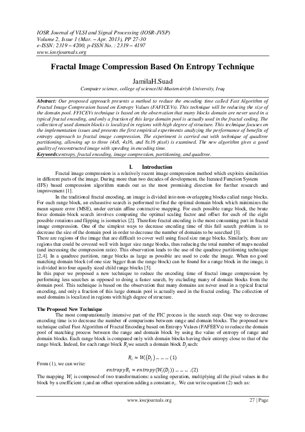 Pdf Fractal Image Compression Based On Entropy Technique