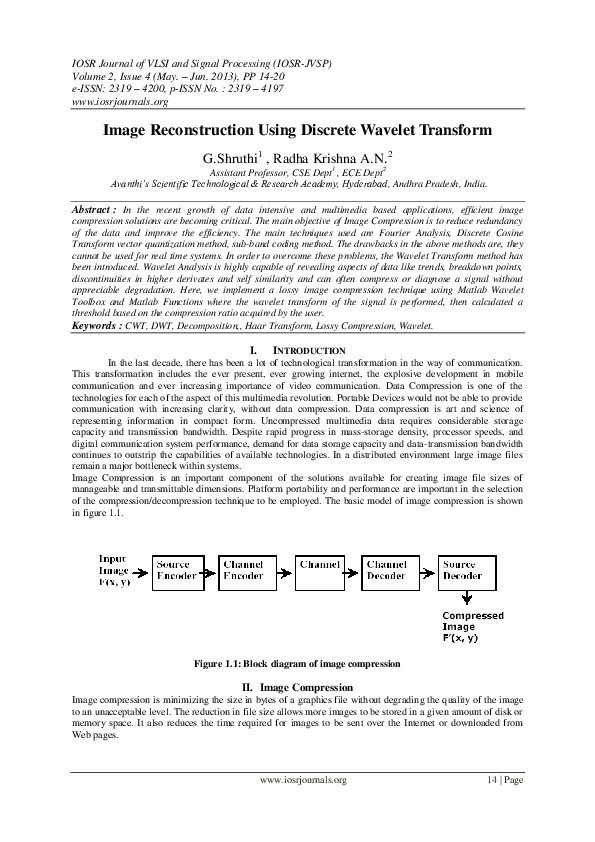 (PDF) Image Reconstruction Using Discrete Wavelet Transform (PDF) Image Reconstruction Using Discrete Wavelet Transform