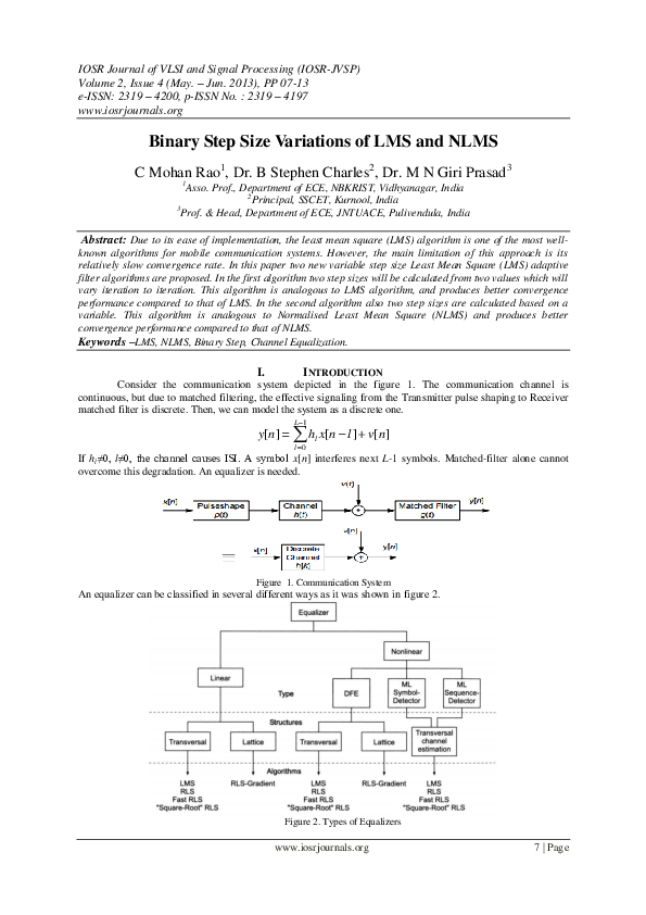 Pdf Binary Step Size Variations Of Lms And Nlms