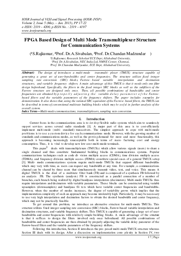 Pdf Fpga Based Design Of Multi Mode Transmultiplexer Structure For