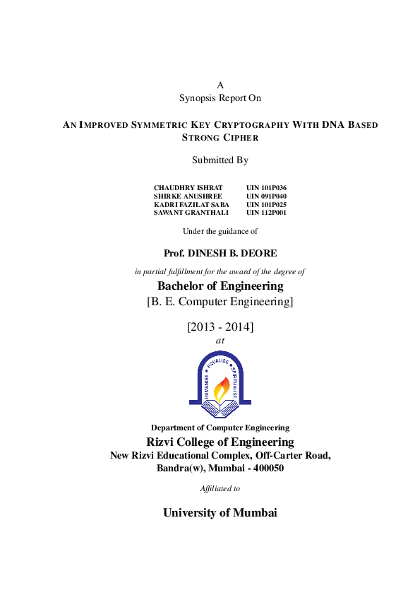 (PDF) A Synopsis Report On AN IMPROVED SYMMETRIC KEY CRYPTOGRAPHY WITH ...