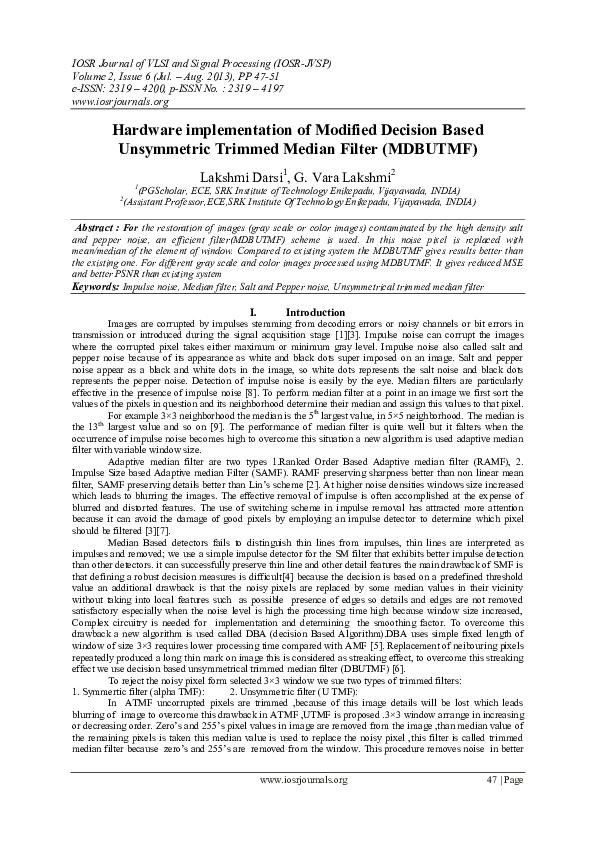 Pdf Hardware Implementation Of Modified Decision Based Unsymmetric