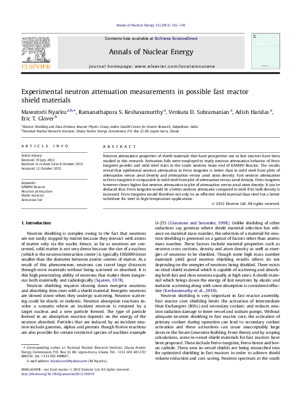 (PDF) Experimental neutron attenuation measurements in possible fast ...