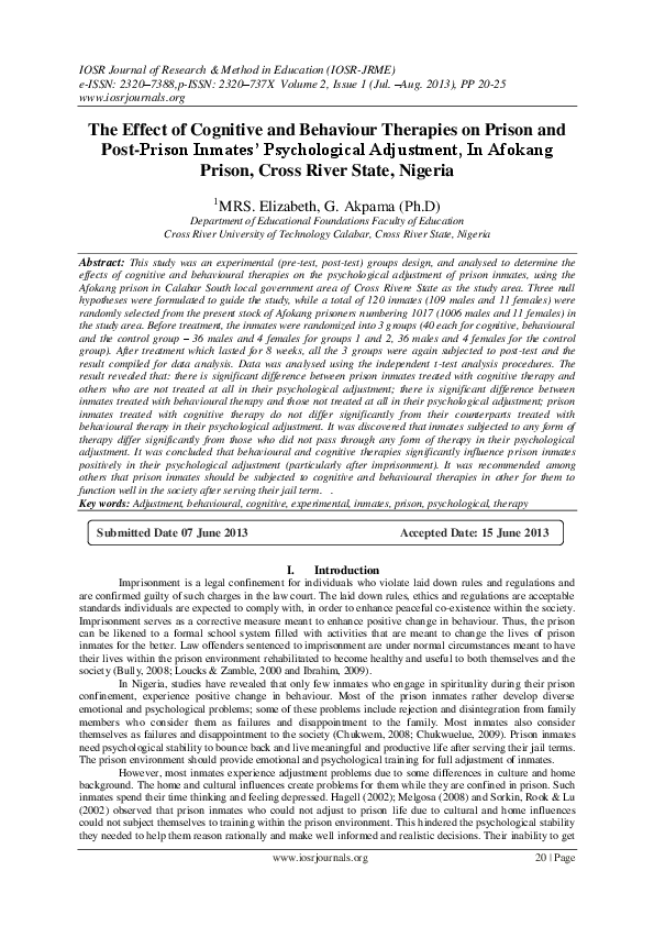 (PDF) The Effect of Cognitive and Behaviour Therapies on Prison and ...