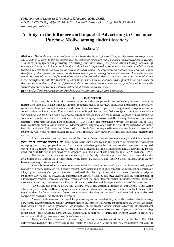 (PDF) A study on the Influence and Impact of Advertising to Consumer ...