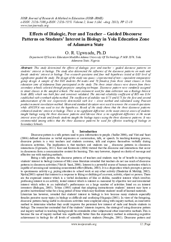 (PDF) Effects of Dialogic, Peer and Teacher – Guided Discourse Patterns ...