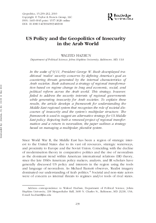 (PDF) US Policy and the Geopolitics of Insecurity in the Arab World