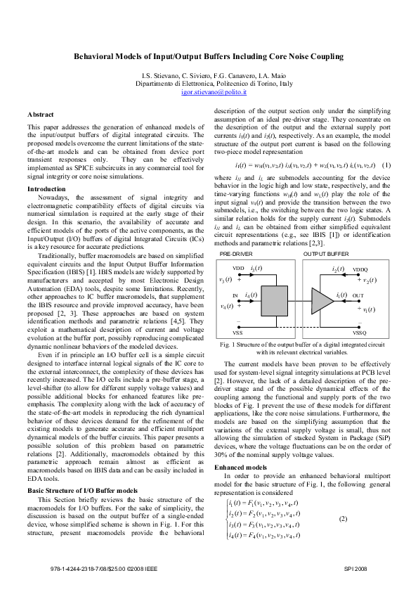 Pdf Behavioral Models Of Inputoutput Buffers Including Core Noise