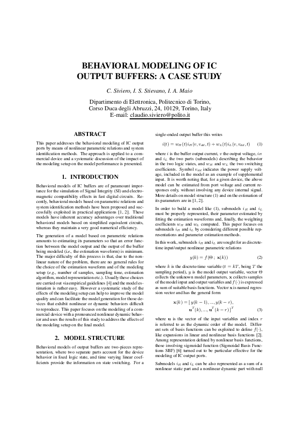 (PDF) Behavioral modeling of IC output buffers: a case study