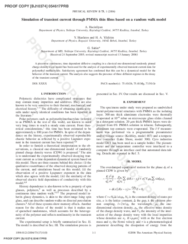 (PDF) Simulation of transient current through PMMA thin films based on a random walk model