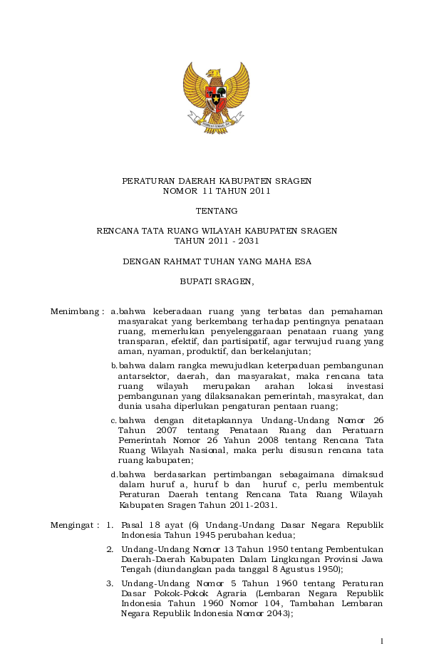 (PDF) PERDA 11 2011 TTG RTRW SRAGEN CETAK