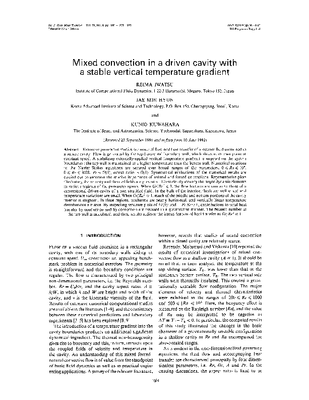 (PDF) Mixed convection in a driven cavity with a stable vertical temperature gradient