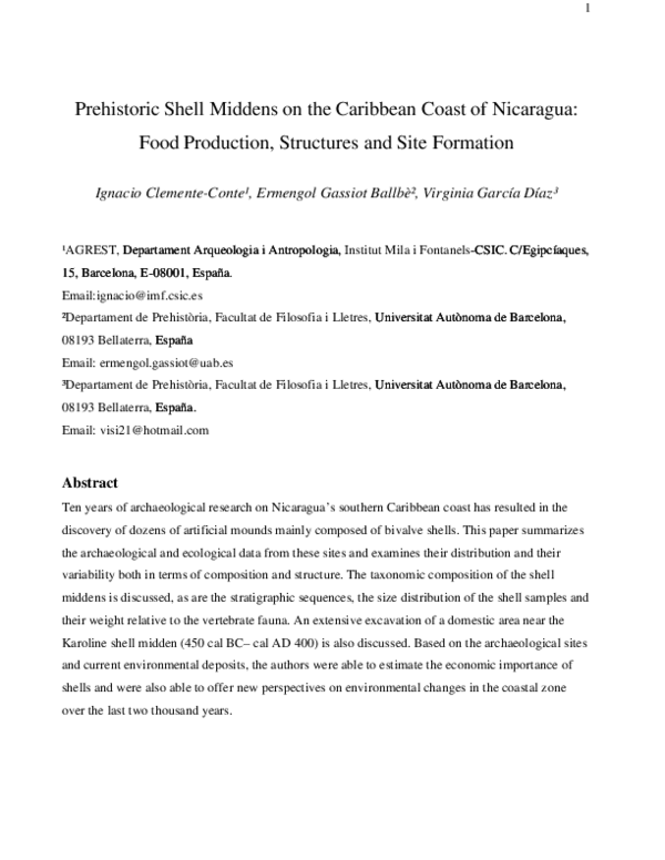(PDF) Prehistoric Shell Middens on the Caribbean Coast of Nicaragua ...