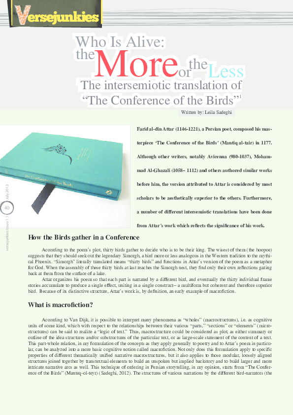 Pdf “the Intersemiotic Translation Of Attars The Conference Of The