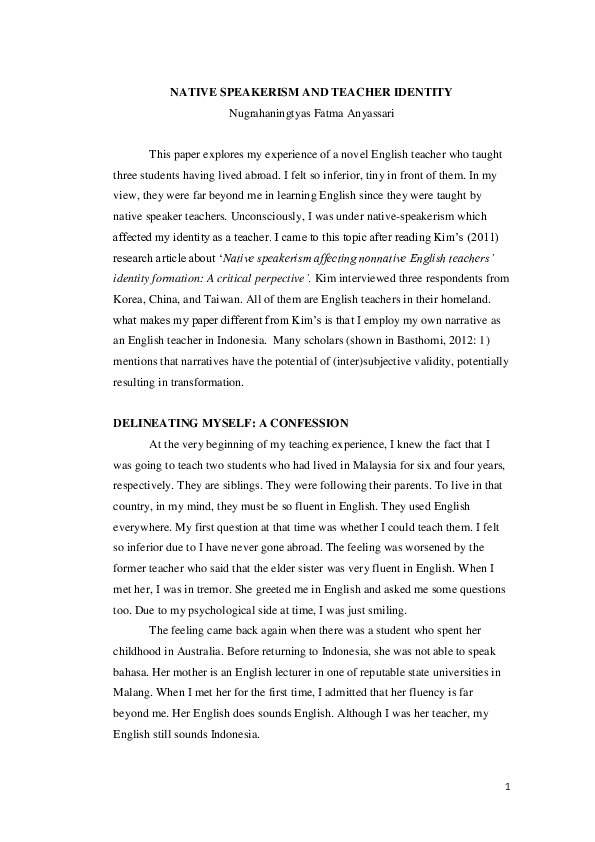 (DOC) NATIVE SPEAKERISM AND TEACHER IDENTITY