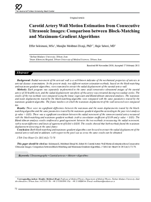 (PDF) Carotid Artery Wall Motion Estimation from Consecutive Ultrasonic ...