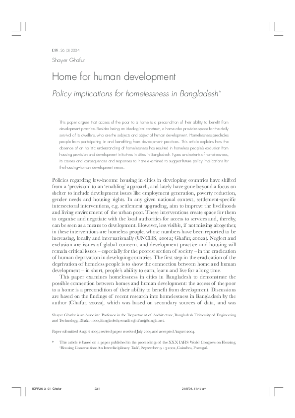 (PDF) Home for human development: Policy implications for homelessness ...