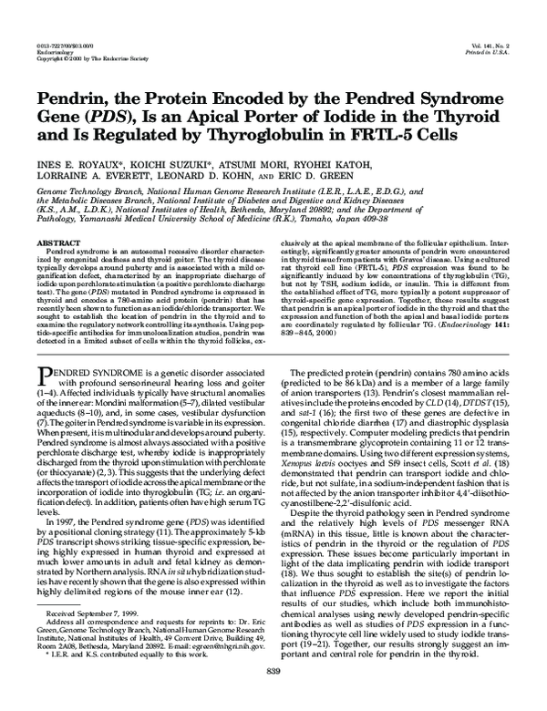 (PDF) Pendrin, the Protein Encoded by the Pendred Syndrome Gene (PDS ...